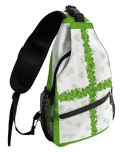 Gsypo Sling Backpack, St patrick's Day Four-leaf Clover Border Waterproof Lightweight Small Sling Bag, Travel Chest Bag Crossbody Shoulder Bag Hiking Daypack for Women Men