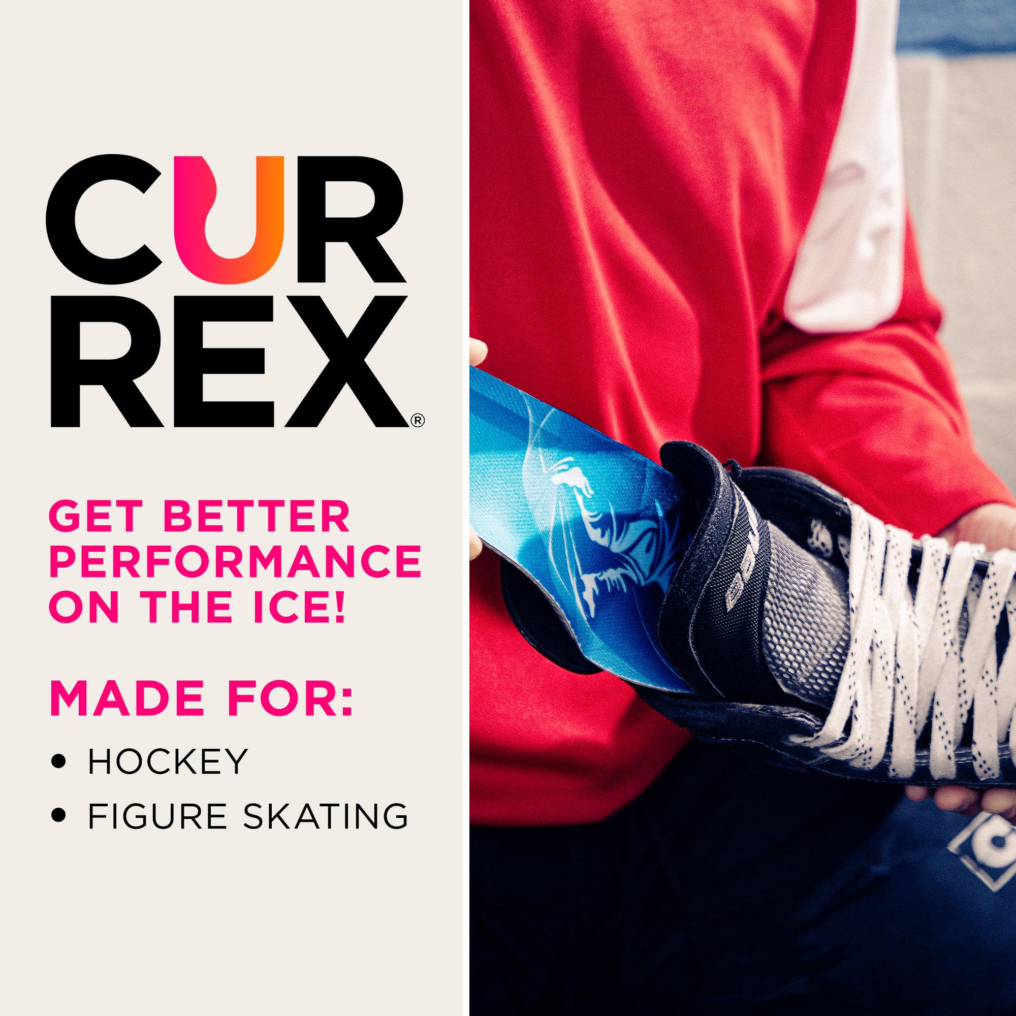 CURREX HockeyPro Insoles for Hockey Skates & Ice Skating β 3D Dynamic Arch Support to Improve Stability, Anti-Slip Heel for Optimized Movement β for Men & Women β High Arch, Large
