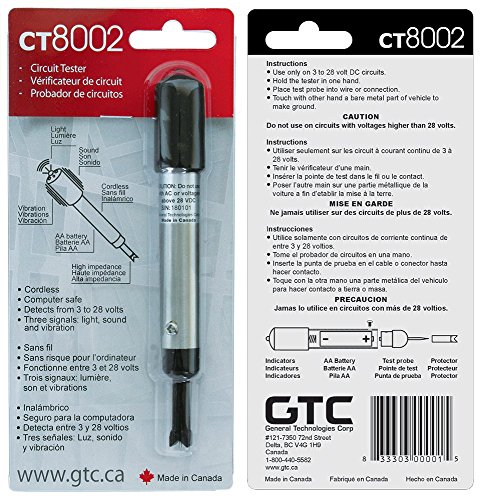 General Technologies Corp GTC CT8002 Cordless Circuit Tester, Black