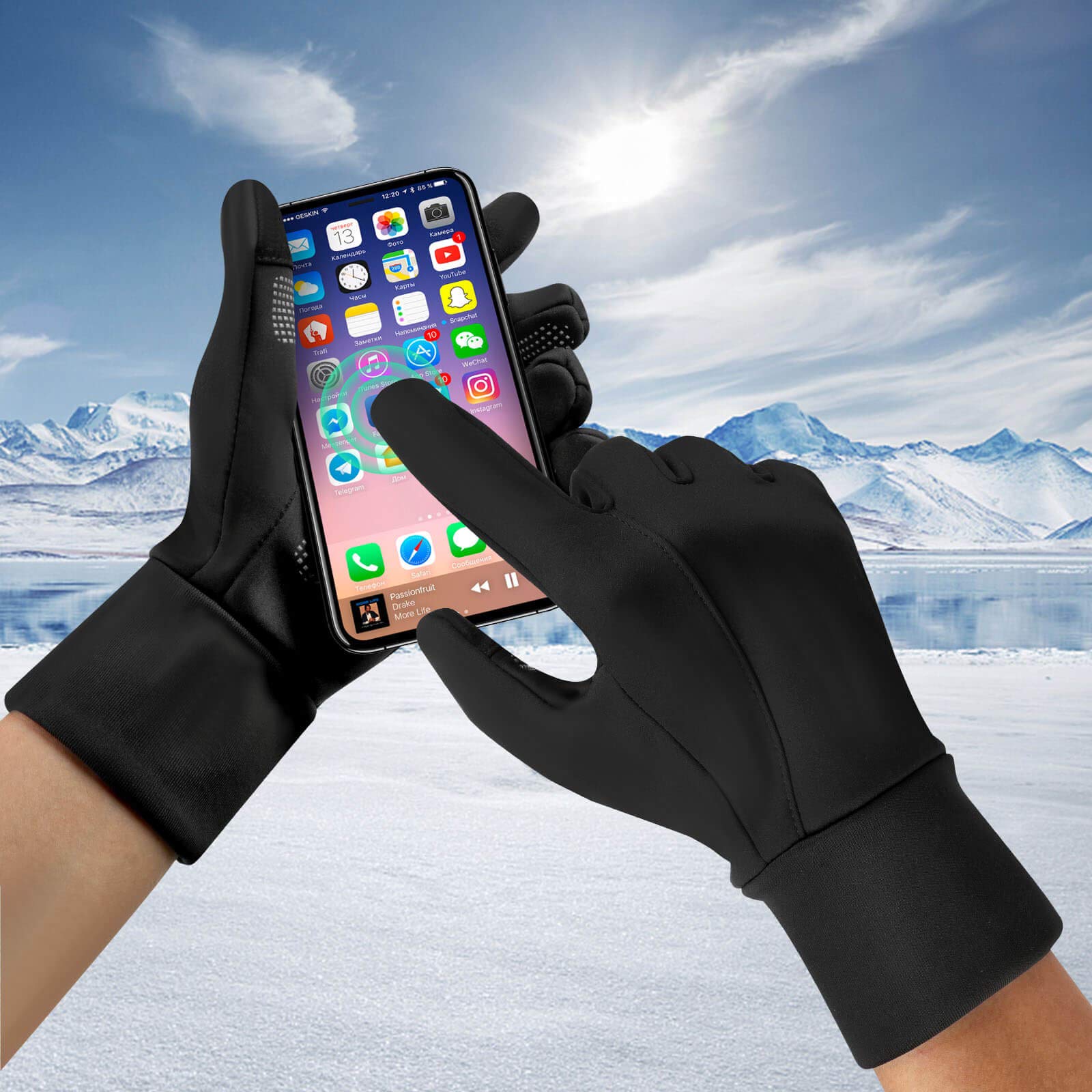 FanVince Touch Screen Water Resistant Windproof Thermal for Running Cycling Driving Hiking for Men Women (Black,X-Small)
