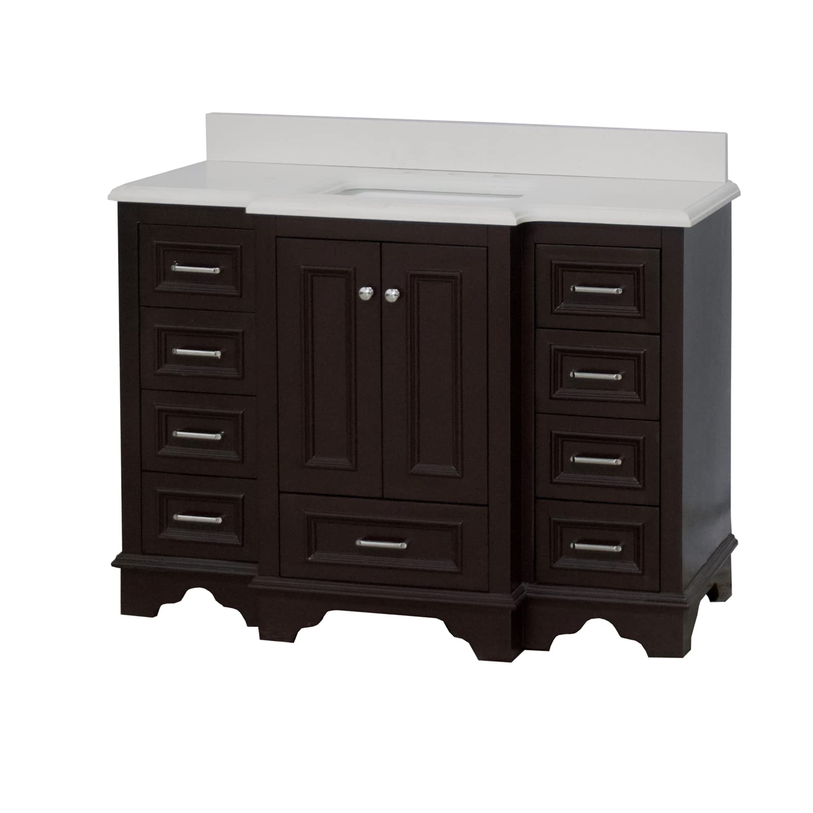 Nantucket 48-inch Bathroom Vanity (Quartz/Chocolate): Includes Chocolate Cabinet with Stunning Quartz Countertop and White Ceramic Sink