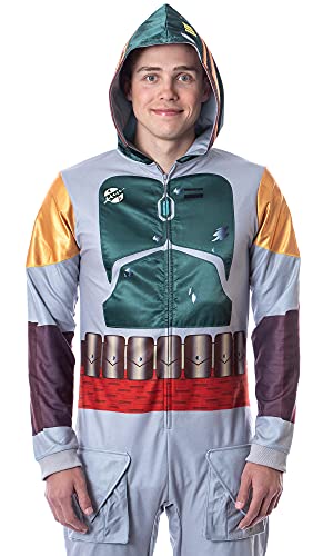 Star Wars Mens' Boba Fett Hooded Costume Union Suit One-Piece Pajama (2XL/3XL) Grey
