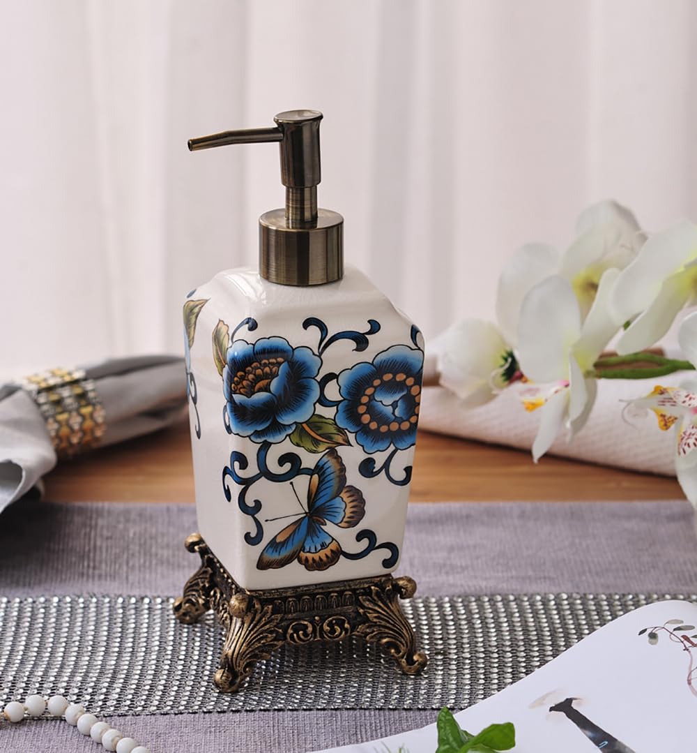Kelake Ceramic Soap Dispenser - 12 oz Ice Crack Ceramic Liquid Hand Soap Dispenser with Removable Pump, Refillable Modern Classical Palace Style Dish Soap Dispenser for Bathroom and Kitchen