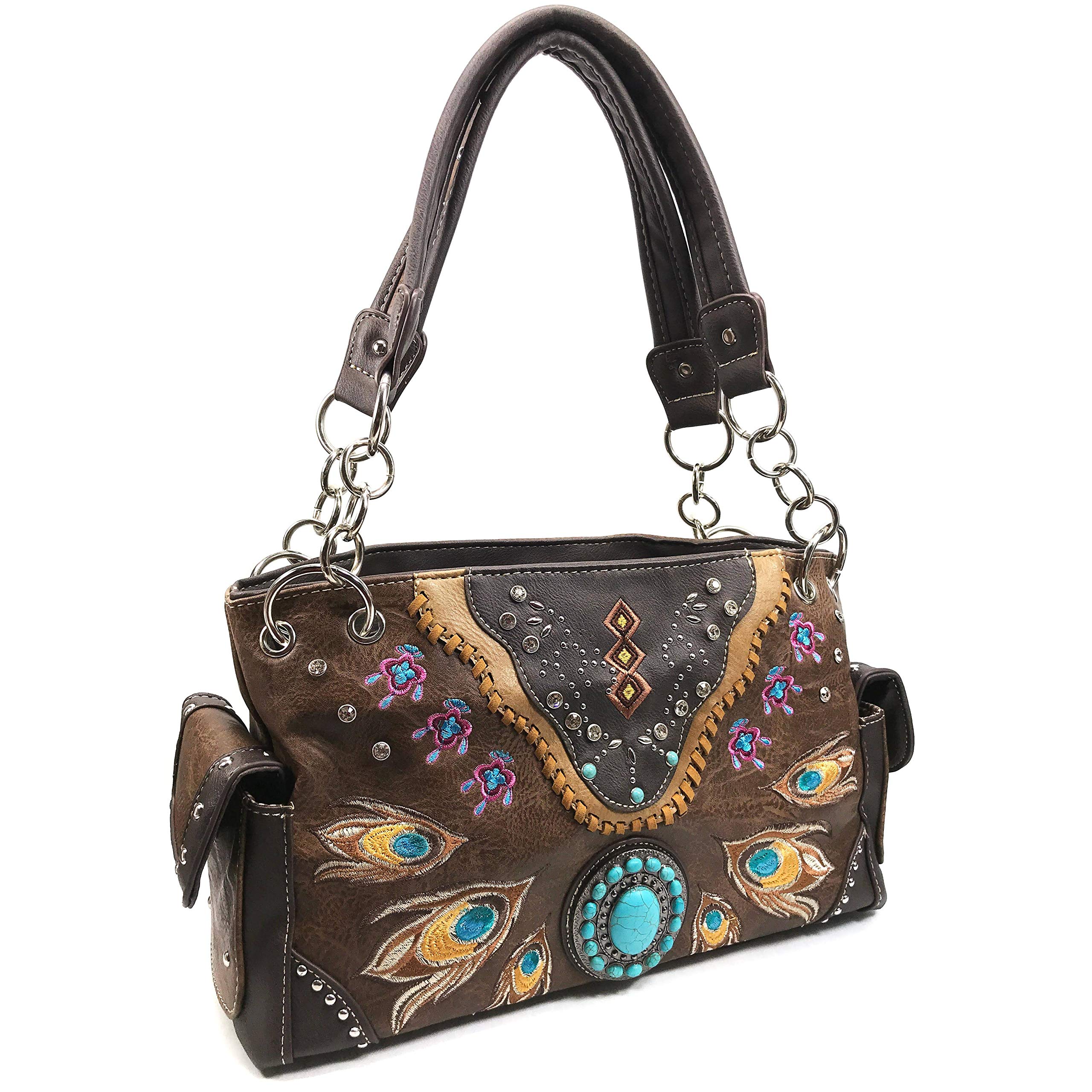 Zelris Turquoise Stone Concho Peacock Feather Women Conceal Carry Handbag (Turquoise)