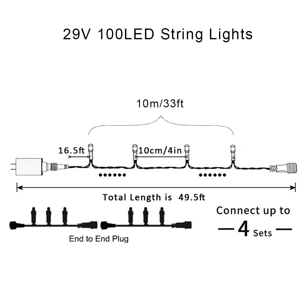 Dooit 33FT 100 Led Christmas Lights, Connectable Plug in 8 Twinkle Modes Outdoor Indoor Lights for Christmas Tree Party Wedding Garden Decorations (Blue)