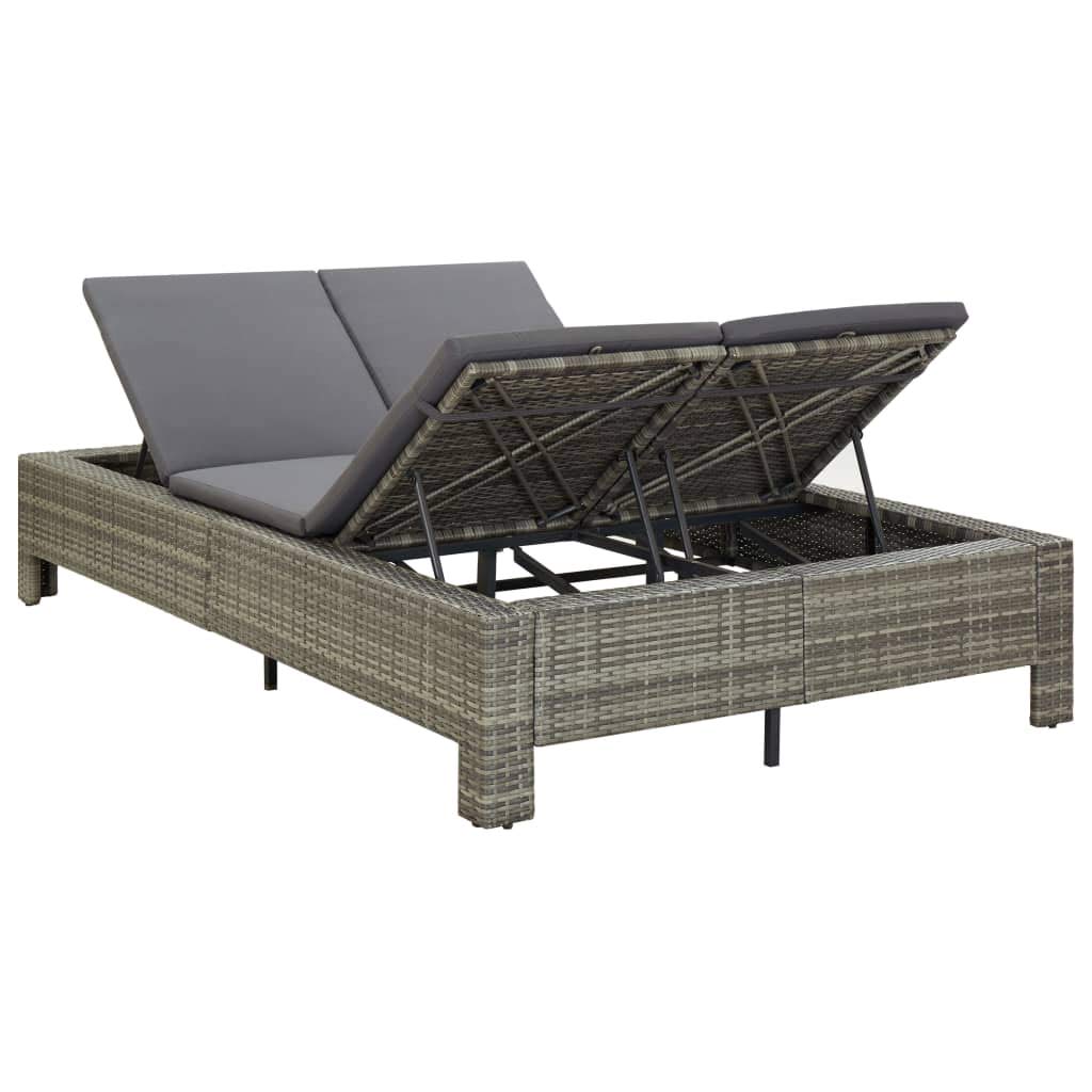 Canditree Outdoor Daybed with Cushions, 2-Person Chaise Lounge Adjustable Back Poly Rattan for Patio Garden Poolside (Gray)