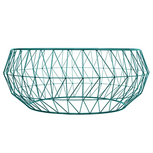 LeisureMod Malibu Modern Geometric Base Round Glass Top Coffee Table, Blue