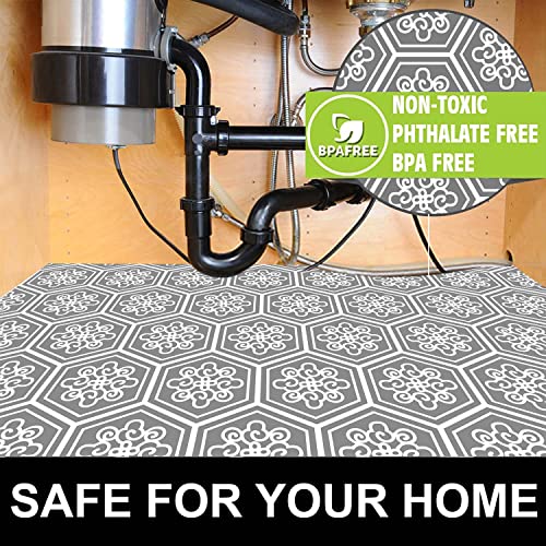 SFSGQZTZ Under The Sink Mat, 24 X 36 in, Durable & Waterproof Premium Mats to Protect Kitchen & Bathroom Cabinets, Absorbent & Easy to Clean Shelf Liner, Grey