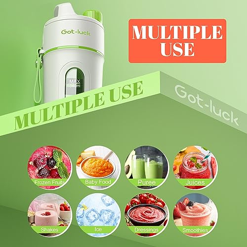 Small Blender for Shakes and Smoothies with 340ml Mini Portable Blender Cup and Travel Lid, BPA-Free Personal Blender for Smoothies with Durable 6 Stainless Steel Blades, USB Rechargeable Fresh Fruit Juicer for Kitchen, Travel, Gym & Office