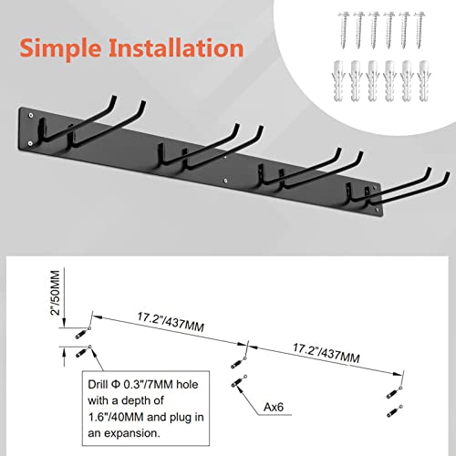 Goplus Garden Tool Organizer, Wall-Mounted Garage Tool Storage Rack with 8 Hooks, 36 Inch Yard Lawn Tool Hanger, Heavy Duty Metal Utility Rack for Shovel, Broom, Rake, Mop, Max Load 330 LBS