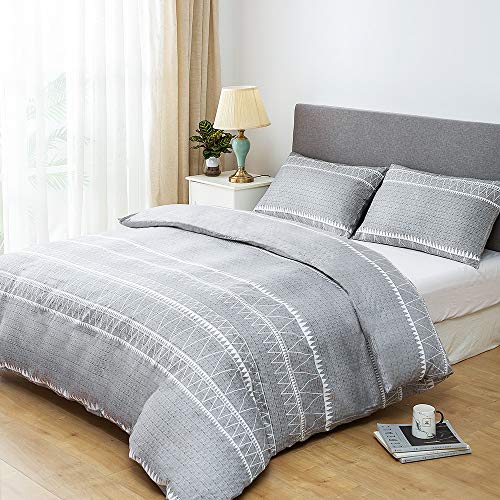 Lekesky Grey Duvet Cover Queen Size Boho Comforter Cover Queen 3pcs Ultra Soft Microfiber Breathable Bedding Duvet Cover Set with Zipper Ties (1 Duvet Cover 90x90 +2 Pillow Cases, No Comforter)