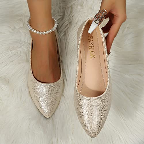 FASDNENDYS Casual Women's Non Slip Sequins Solid Color Slip On Pointed Toe Breathable Work Single Shoes Tennis Shoe Sandals Gold