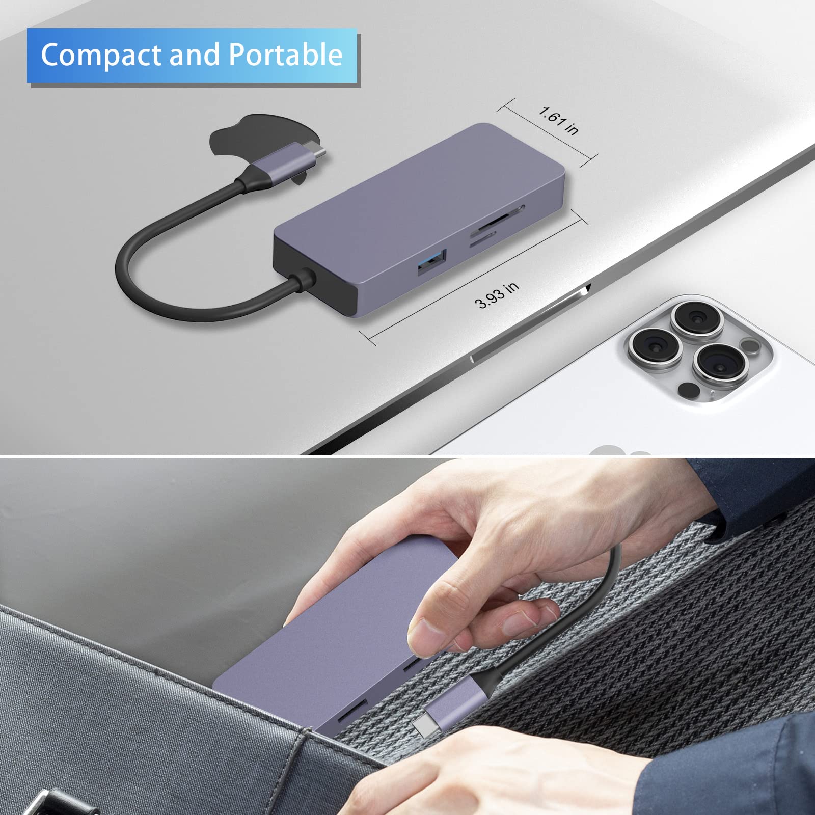 HOPDAY USB C Hub, 6 in 1 USB Mini Docks with 4K-HDMI, SD/TF, USB 3.0/2.0 to HDMI Adapter, 6-Port USB Docking Station for MacBook Air/Pro, Lenovo Laptop, Surface Pro