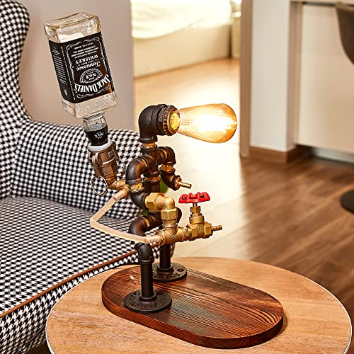 Steampunk Handcrafted Liquor Dispenser - Pipe Robot Lamp, Alcohol Whisky Wine dispenser, Industrial Whiskey Holder, Rustic Style, Man Cave, Decanter Whiskey Gift, Bar Restaurant Cafe - Gifts for Him