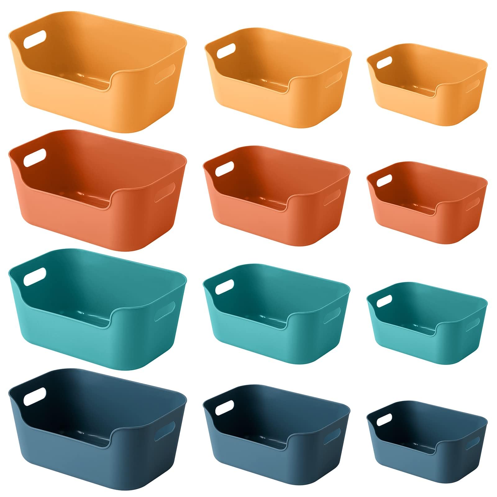 OWill 12-Pack Mixed Plastic Storage B-ins and Baskets for Efficient Home Classroom Organization - Small Containers in Multiple Colors for Kitchen, Cupboard Box, Bathroom Organizer on Shelves and Tubs
