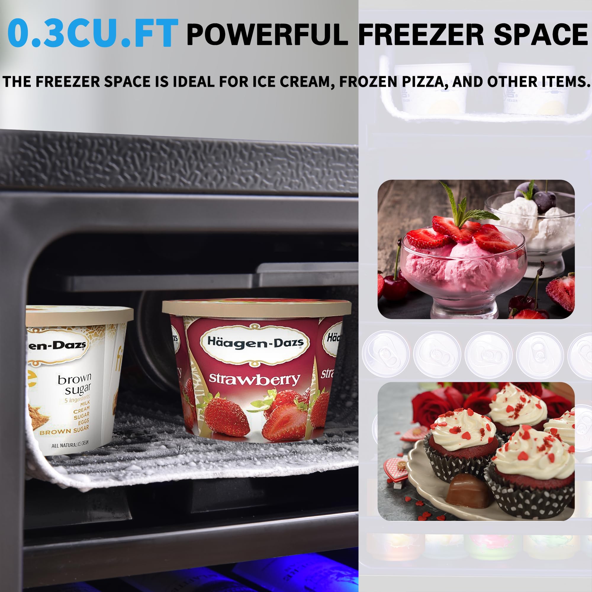 LZ LEISURE ZONE 4.5 Cu.ft Mini Beverage Refrigerator with Freezer, Up to 94 Cans of Soda, Beer or Wine, Fridge with LED Lighting, Silent, Energy-saving, Small Refrigerator for Bedroom/RV/Office
