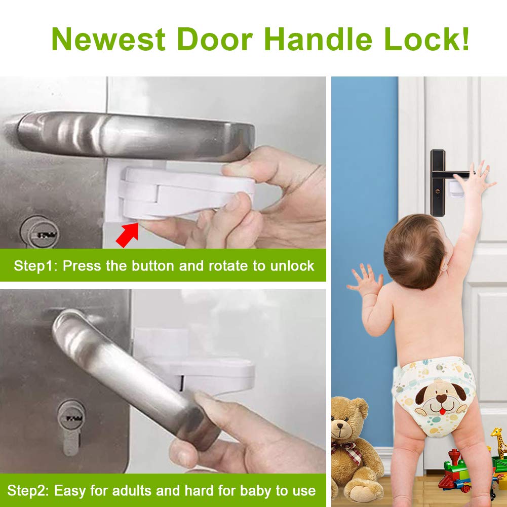Door Lever Child Lock, Baby Proofing Handle Locks Deter Kids Pets from Opening Handle Doors & Getting Locked in Rooms, Tool-Free Install Easiest Use (White-3pack)
