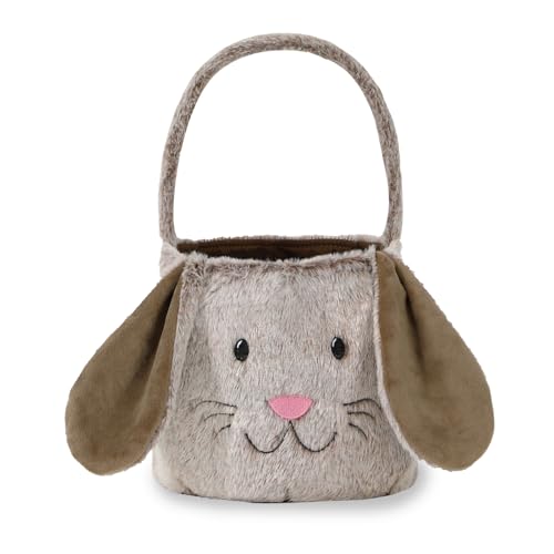 THOVSMOON Easter Bunny Basket,Cute Easter Bucket Bags with Rabbit Ears for Easter Eggs Hunting,Easter Decorations,Candy Gifts Storage (Brown/White)