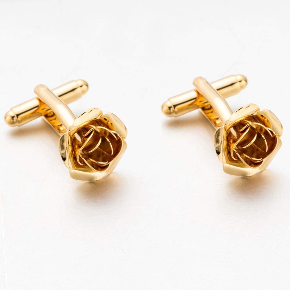 Cufflinks Men's Cufflinks Personalized Shirt Cufflinks Rose Cuff Studs Gold Flower Cuffs Cufflinks for All Kinds of Shirts (with Cufflinks Box)
