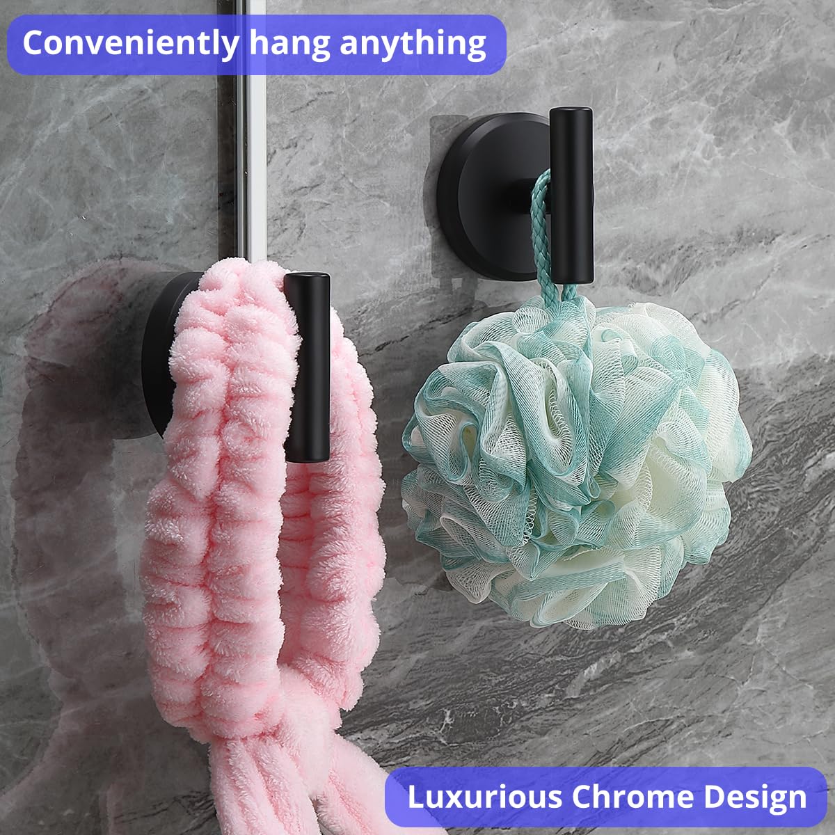 HOME SO Suction Cup Hooks T Shape for Shower, Bathroom, Glass Door, Mirror, Tile β Loofah, Towel, Coat, Bath Robe Hook Holder for Hanging up to 15 lbs β Waterproof & Rustproof, Black Matte (2-Pack)