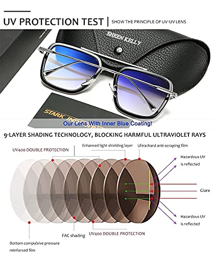 SHEEN KELLY Retro Tony Stark Sunglasses Vintage Square Metal Pilot Eyeglasses Men Women Spider Man