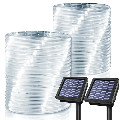 GIGALUMI 2 Pack Solar Rope Lights Outdoor, Each with 100 LEDs 35.7 Feet 8 Modes, Solar Rope String Lights Outdoor, Solar String Lights Outdoor for Garden Fence Patio Yard Party Christmas Decorations