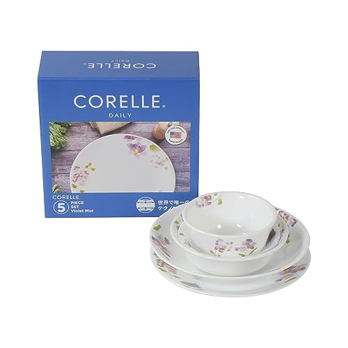 CORELLE CP-8941 Correl, 5-piece Set, Medium Plate, Deep Plate, Medium Bowl, Small Bowl, Variable Bowl, Break-Resistant, Lightweight, Microwave Safe, Oven Safe, Dishwasher Safe, Daily, Violet Mist