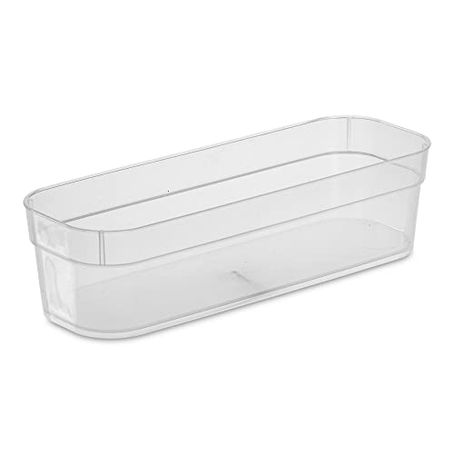 Sterilite 2.5 x 7 x 9.75 Inch Large Modern Polished Plastic Storage Trays with Banded Rim for Household Drawer and Shelf Organization, Set of 3, Clear