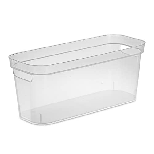 Sterilite 6.25x6.25x15 Inch Narrow Modern Storage Bin with Comfortable Carry Through Handles and Banded Rim for Household Organization, Clear (8 Pack)