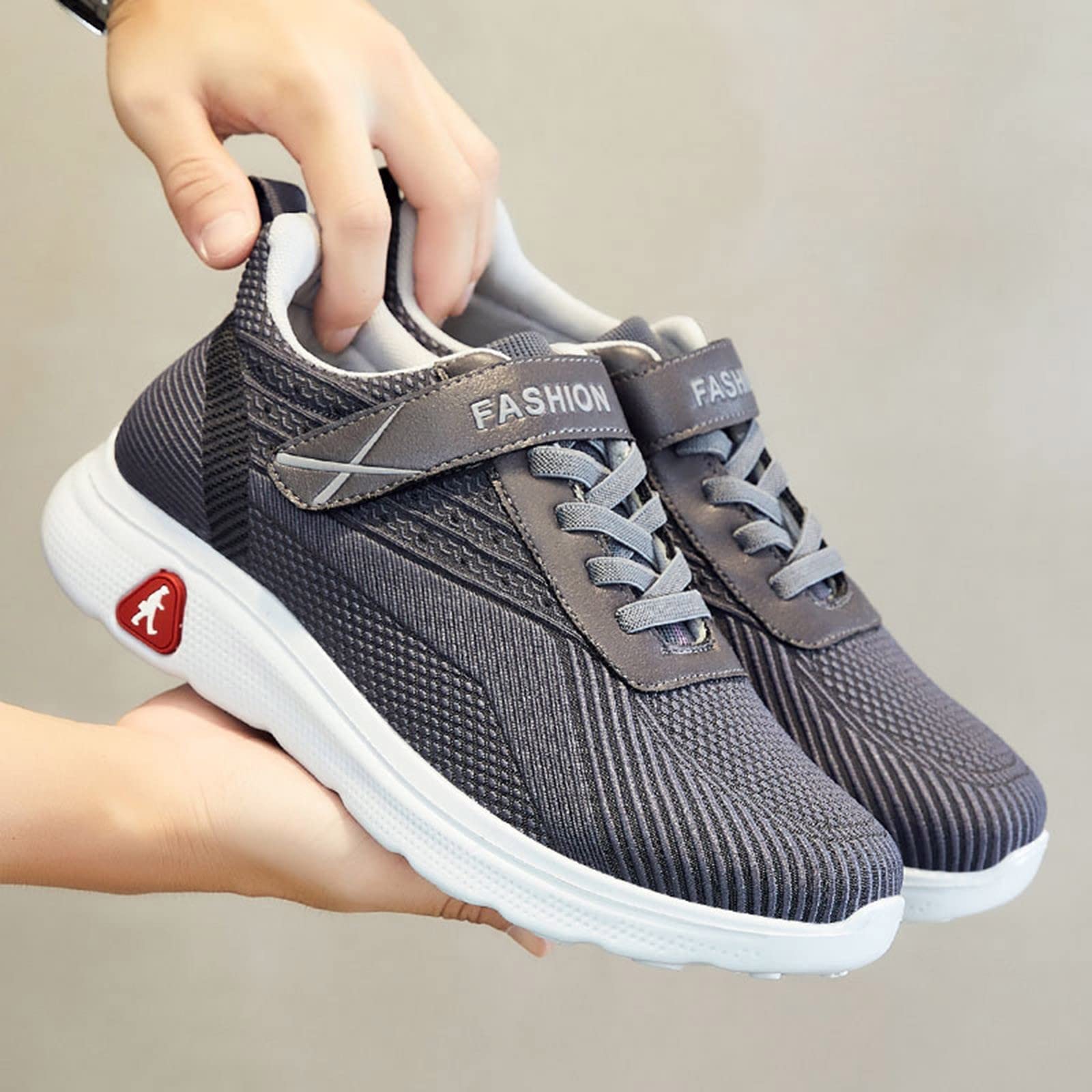 FASDNENDYS Fashion Autumn Men Sports Shoes Flat Non Slip Lace Up Hook Loop Mesh Breathable Comfortable Sneaker for Men Size 15 Grey