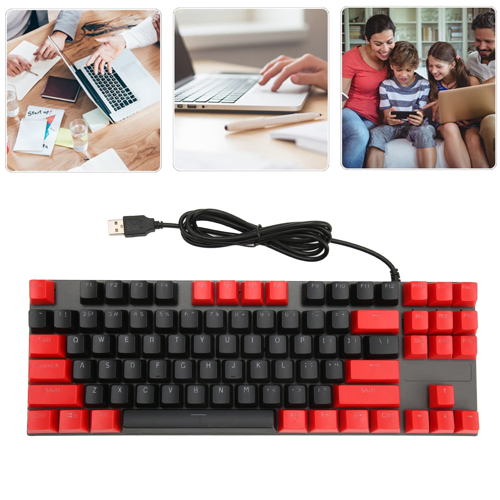 Dilwe Mechanical Gaming Keyboard, RGB Backlit USB Wired Keyboard with Blue Switch, Ergonomic 87 Keys Mini Wired Office Keyboard for Laptop Desktop PC (Wired Black Red)