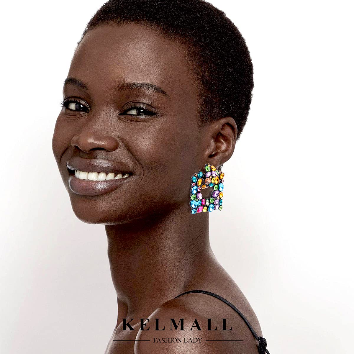 Crystal Square Dangle Statement Earrings Geometric Shaped with Colorful Rhinstone Drop Earrings for Women KELMALL COLLECTION