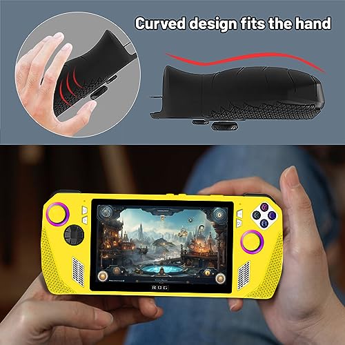PAKESI Silicone Case for ASUS ROG Ally 2023 Release,Handheld Game Console Cover Protector Case with 2 Thumb Grip Caps and 2 Pack Screen Protectors - Enhance Your Gaming Experience(Yellow)