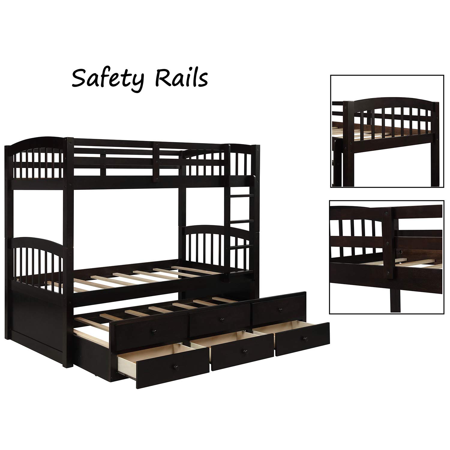 P PURLOVE Twin Over Twin Bunk Bed with Ladder, Wood Bunk Bed Frame with Wooden Slat Support, No Box Spring Needed (Espresso)