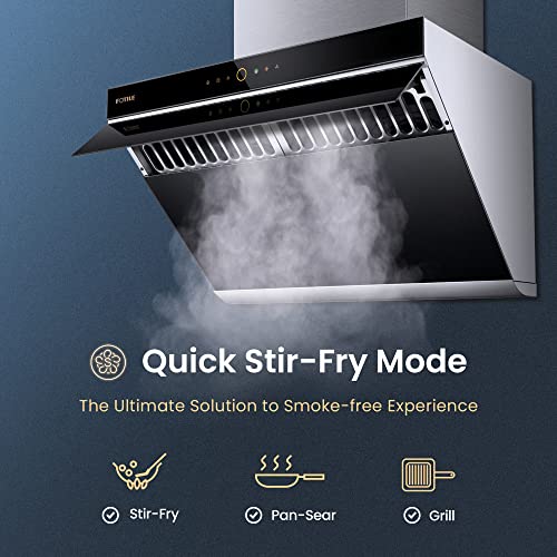 FOTILE JQG7505 30β Under-Cabinet or Wall-Mount Range Hood | Dual DC-Motor | Slant Vent Design | Hands Free On and Off | Touchscreen with 4 Speed Level | Modern Kitchen Onyx Black Glass