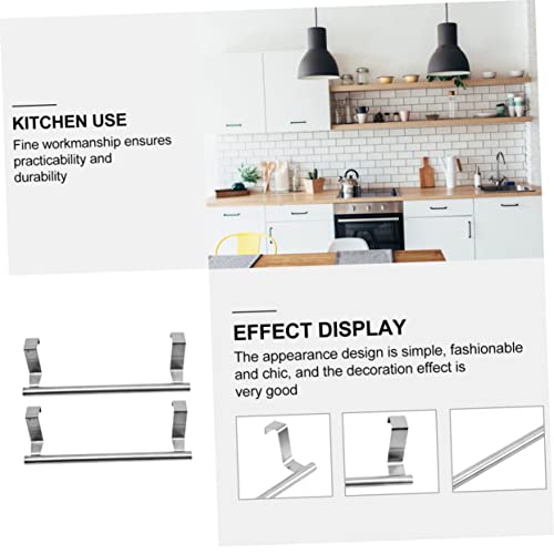 HOOTNEE 2pcs Stainless Steel Towel Rack Cabinet Door Towel Holder Kitchen Hand Towel Holder Nail- Hanging Pole Over The Door Tea Towel Holder Multi Purpose Hanger Towel Hanger Silver