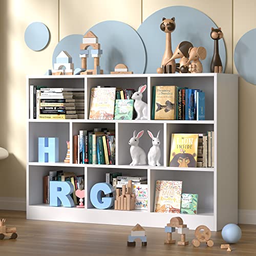 Cozy Castle White Bookshelf, 3-Tier Open Shelf Bookcase, 10 Cube Storage Organizer with Anti-Tilt Device, Freestanding Book Storage Shelves for Bedroom, Living Room