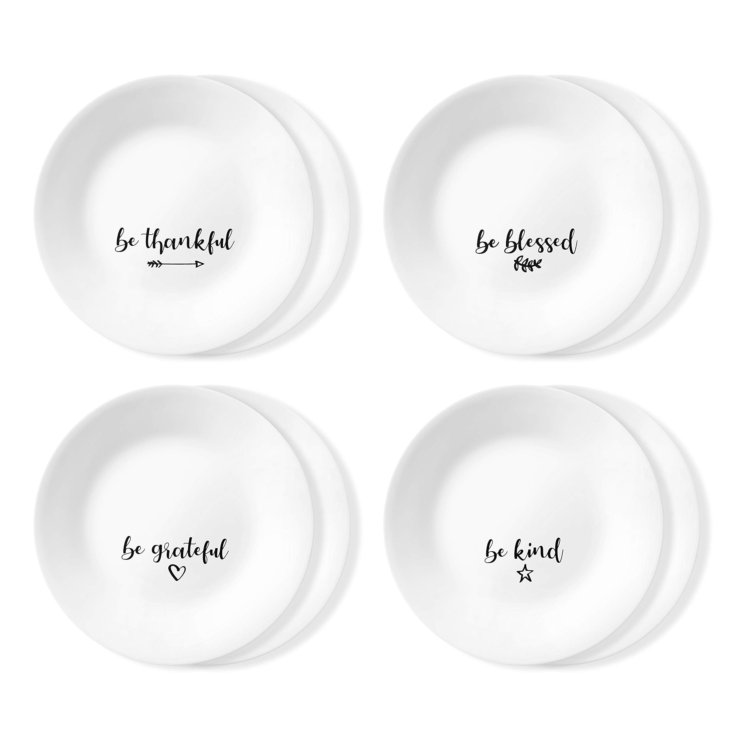 Corelle Vitrelle 8-Piece Appetizer Plates Set, Triple Layer Glass and Chip Resistant, Lightweight Round 6-3/4-inch Plates, Sentiments