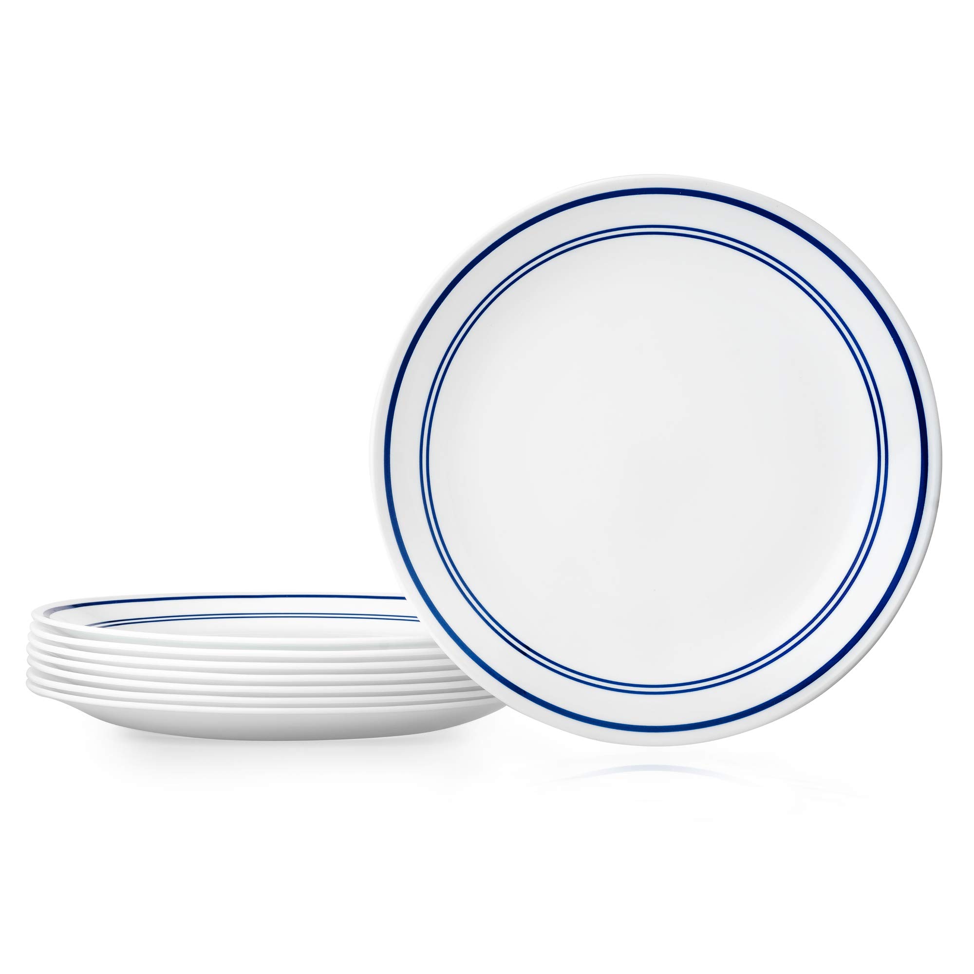 Corelle Vitrelle 8-Piece Dinner Plates Set, Triple Layer Glass and Chip Resistant, Lightweight Round 10-1/4-inch Plates, Classic Café Blue