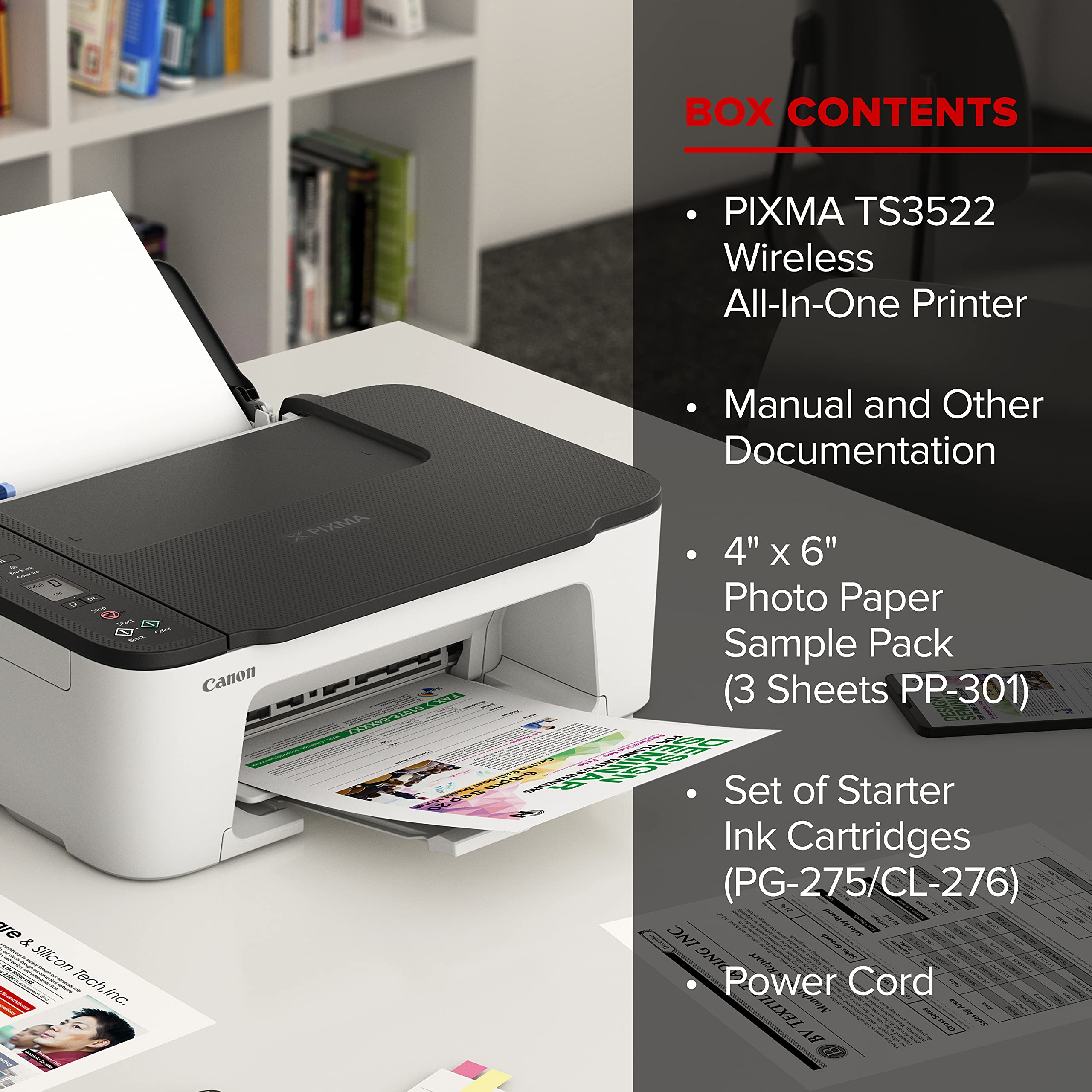 Canon PIXMA 3522 Series Color Inkjet All-in-One Printer | Print Copy Scan | Wireless | Mobile Printing | 1.5" Segment LCD Display | 50 Sheets Paper Tray | 4800 x 1200 dpi | Black + Printer Cable