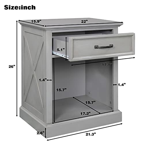 HIGOH Bedside Table Modern Wooden Nightstands Retro Minimalist Bedside Table Gray Storage Cabinet Bed Side Tables Home Bedroom Furniture