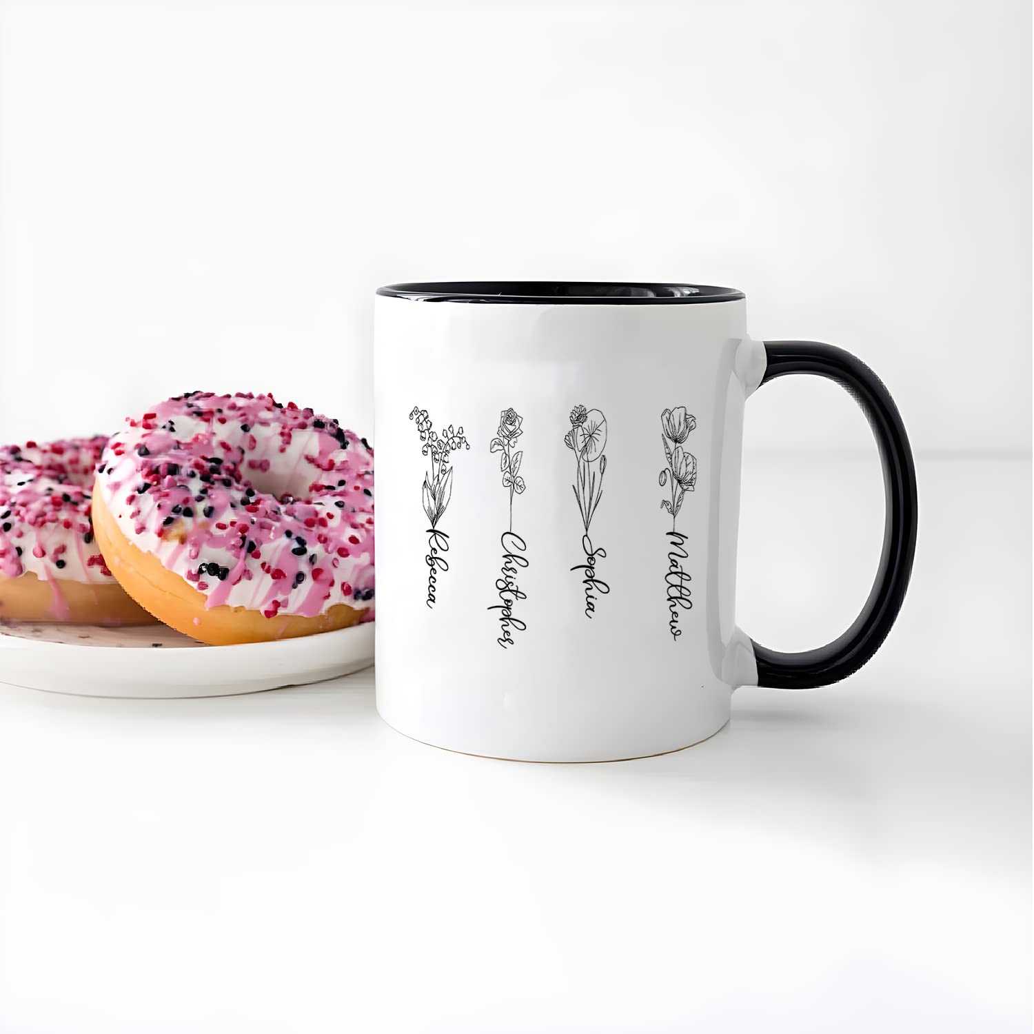 Custom Birth Month Birth Flower Accent Mug, Personalized Plant Mom Mug, Mother's Day Gift, Mother's Day Mug From Kids Son Daughter Mom's Garden