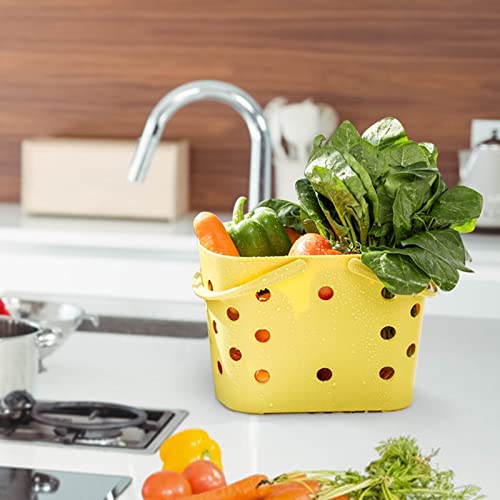 Shopping Basket Soft Portable Picnic Basket Plastic Wash Basket Dirty Clothes Storage Basket Bath (Yellow, One Size)