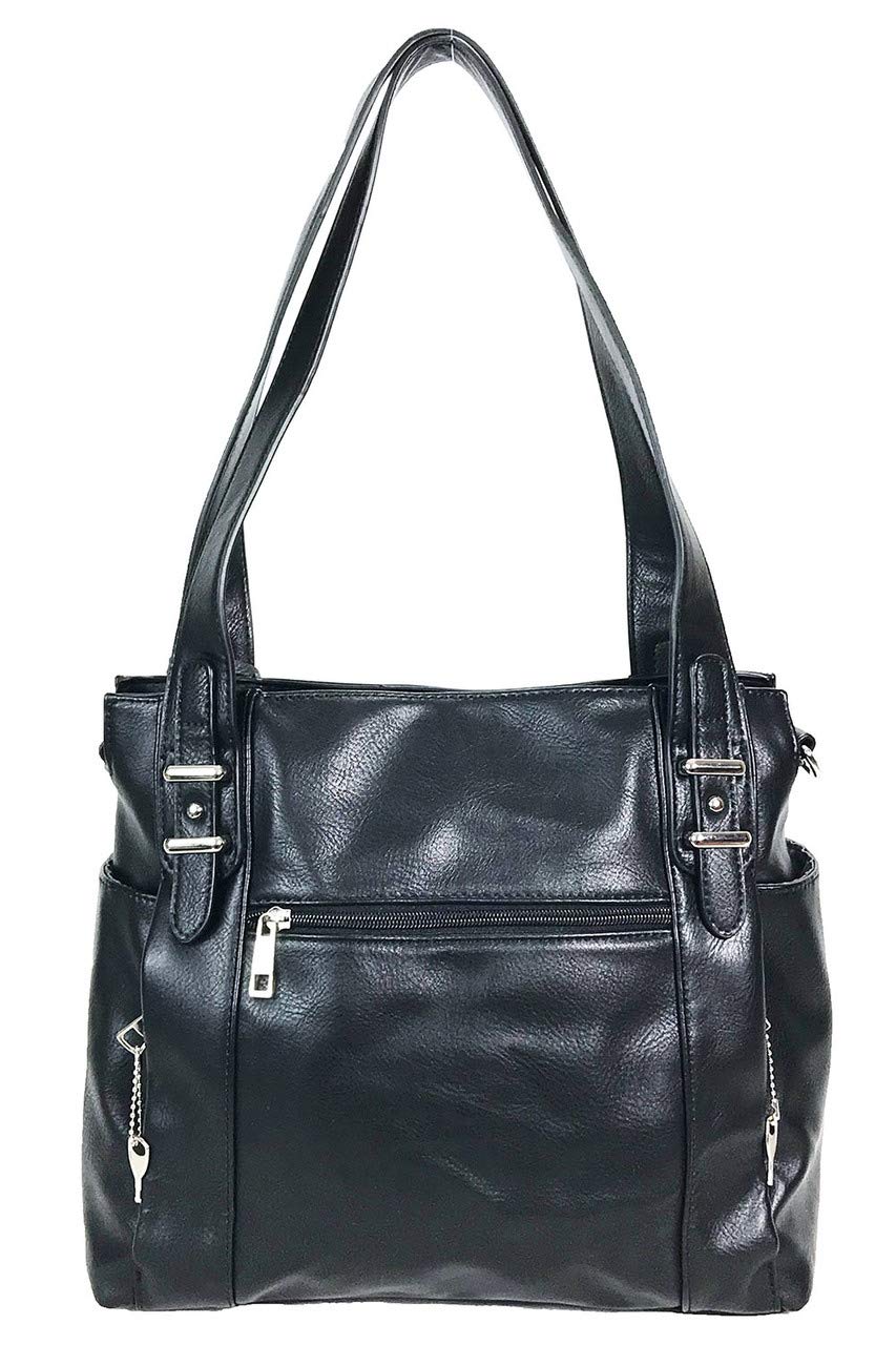 Zzfab Multi Pockets Double Handles Faux Leather Concealed Carry Purse with Hidden Locking Zipper Turquoise