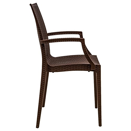 LeisureMod Hickory Weave Indoor Outdoor Patio Dining Side Armchair Set of 4 (Brown)
