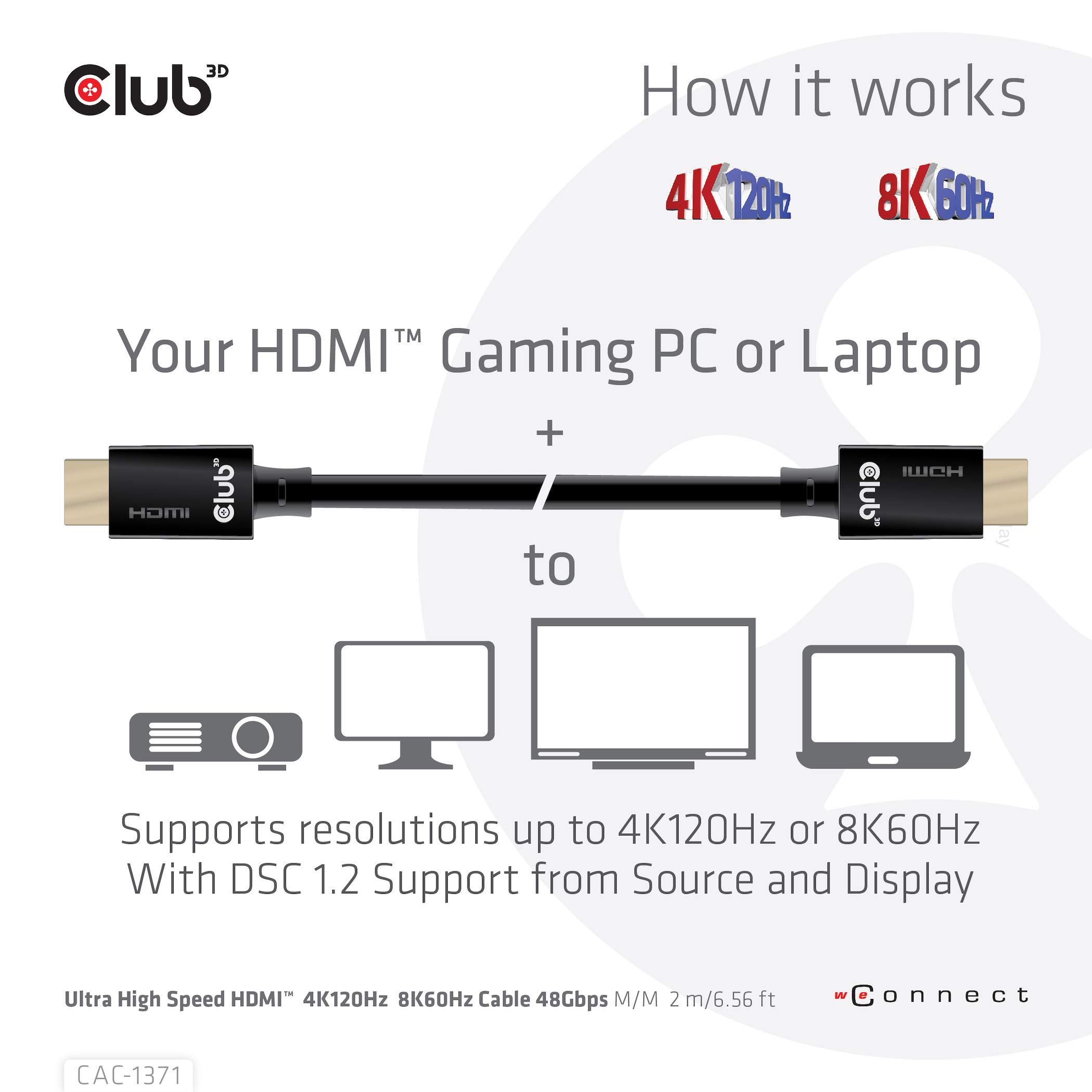 Club3D CAC-1371 Ultra High Speed HDMI 2.1 Certified 4K 120Hz 8K 60Hz M/M Cable 1m - 3.28ft