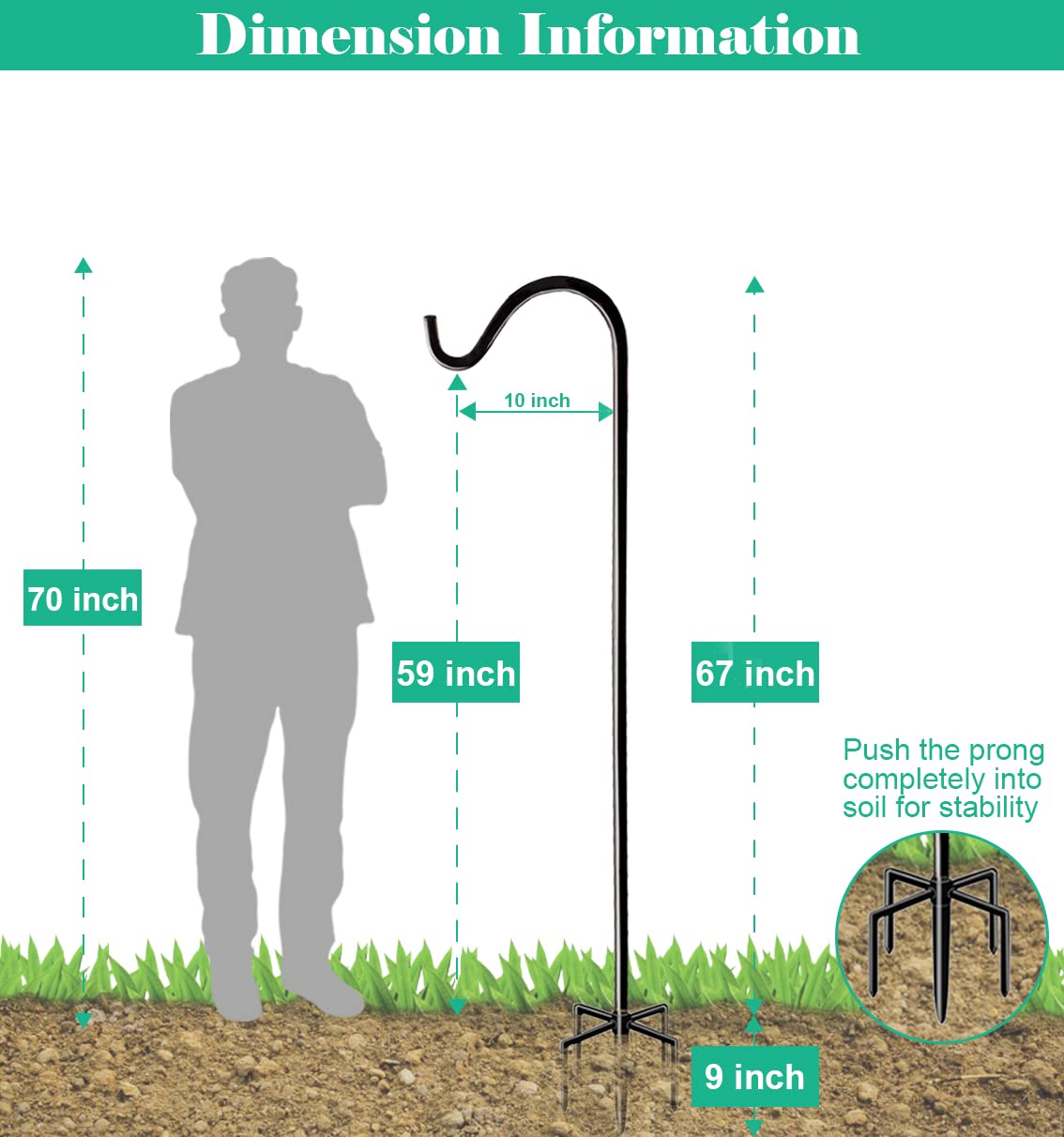 Fandature 76 Inch Tall Outdoor Shepherds Hook with 5 Prong Base, Adjustable Bird Feeder Pole Hanger for Hanging Outside Birdfeeders, Plant Baskets, Lanterns, Wedding Decor