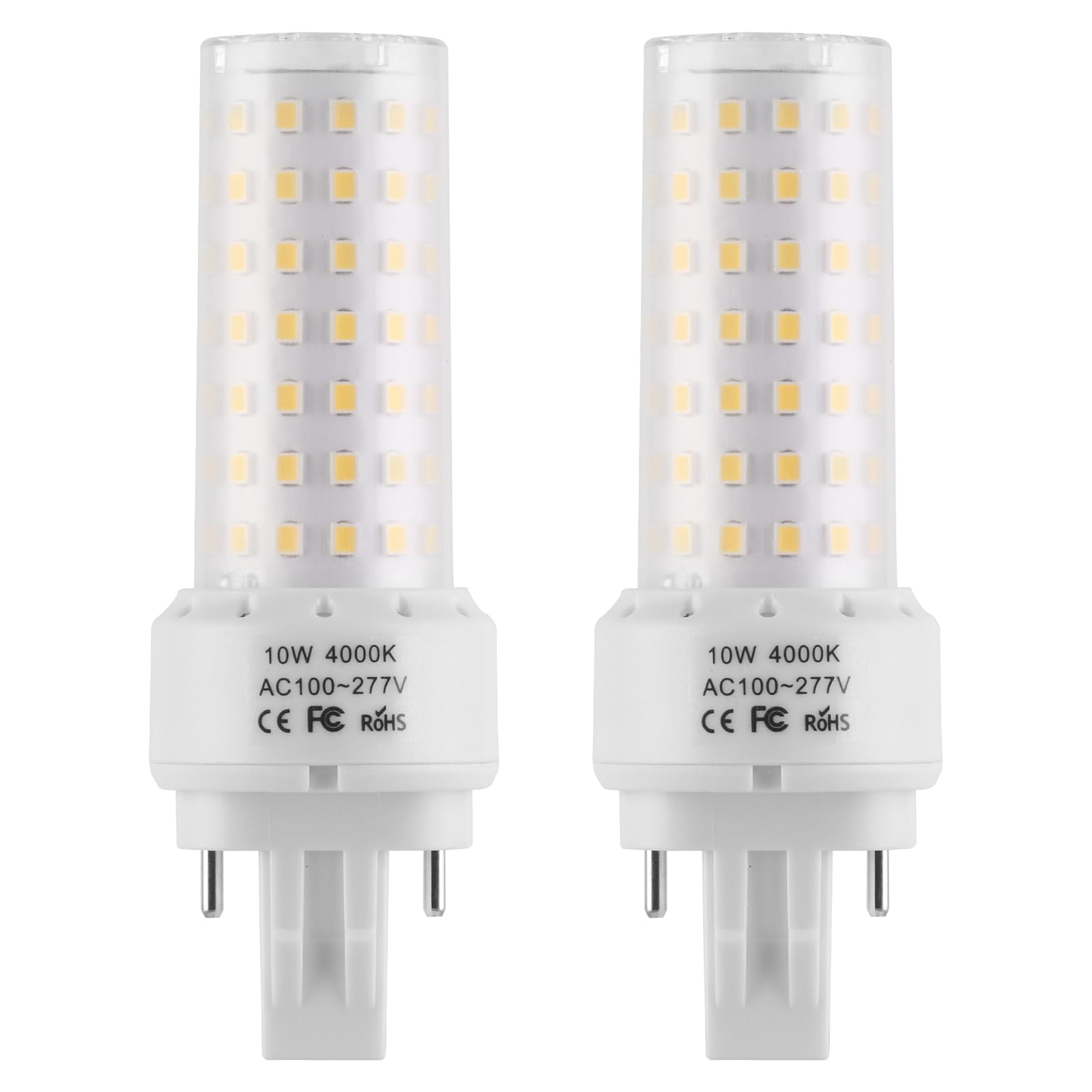 Lidesheng GX23-2 Base LED Light Bulb Plug and Play,4000K Neutral White 1400Lm 2Pin LED PL Bulb, 13W 18W CFL Equivalent, Ballast Compatible (Neutral White, 10W 2pcs)