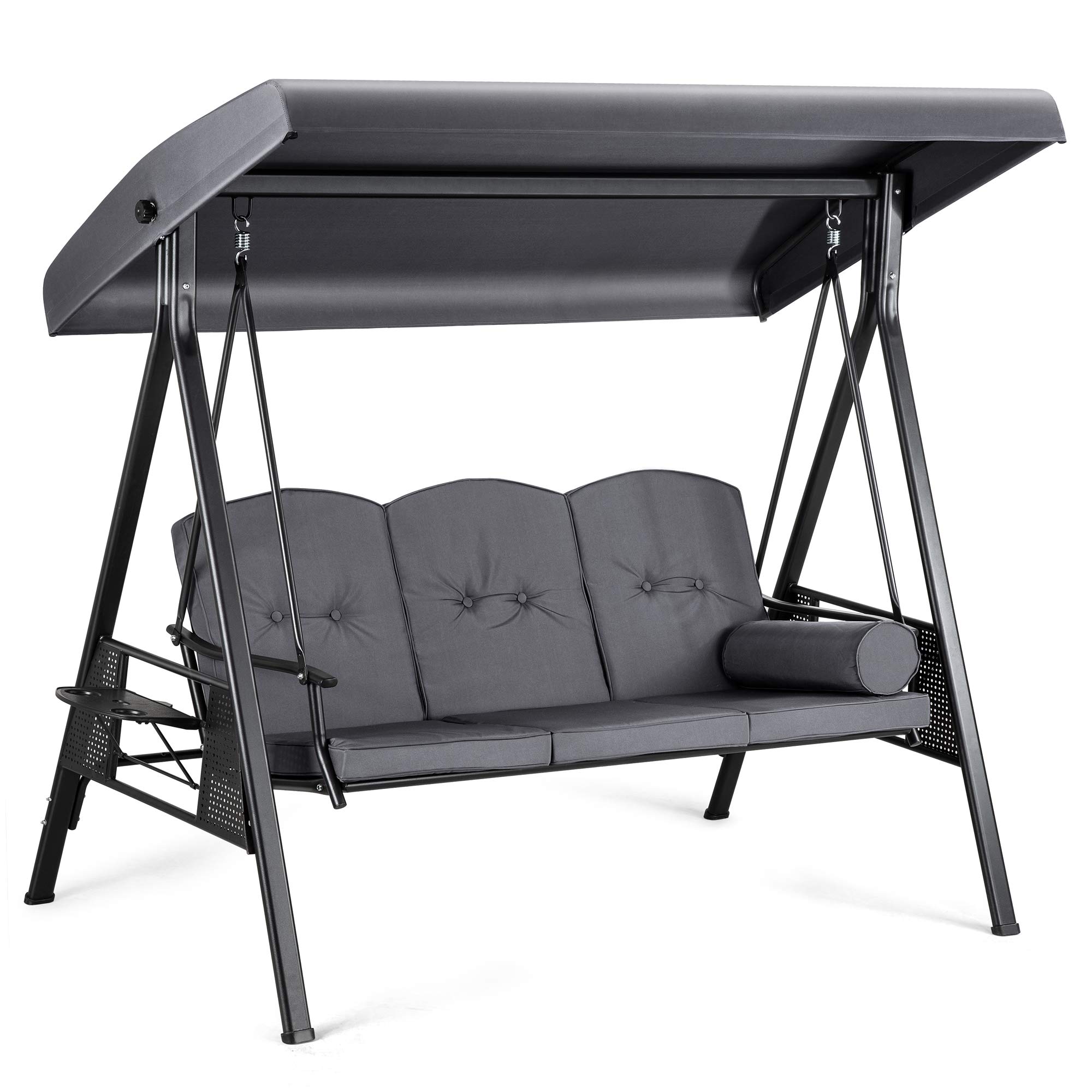 Pamapic 3-Seat Outdoor Patio Swing Chair with Weather Resistant Steel Frame, Adjustable Canopy Removable Cushion and Pillow for Backyard, Garden, Porch, Poolside, Balcony(Gray)
