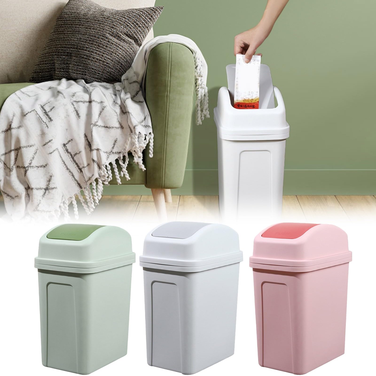 JOYO Kitchen Trash Can Plastic Trash Cans with Swing Lid Garbage Can 2024 Upgraded Plastic Swing Top Garbage Bin for Kitchen Office Toilets Indoor Trash Bin with Lid (1, Pink)
